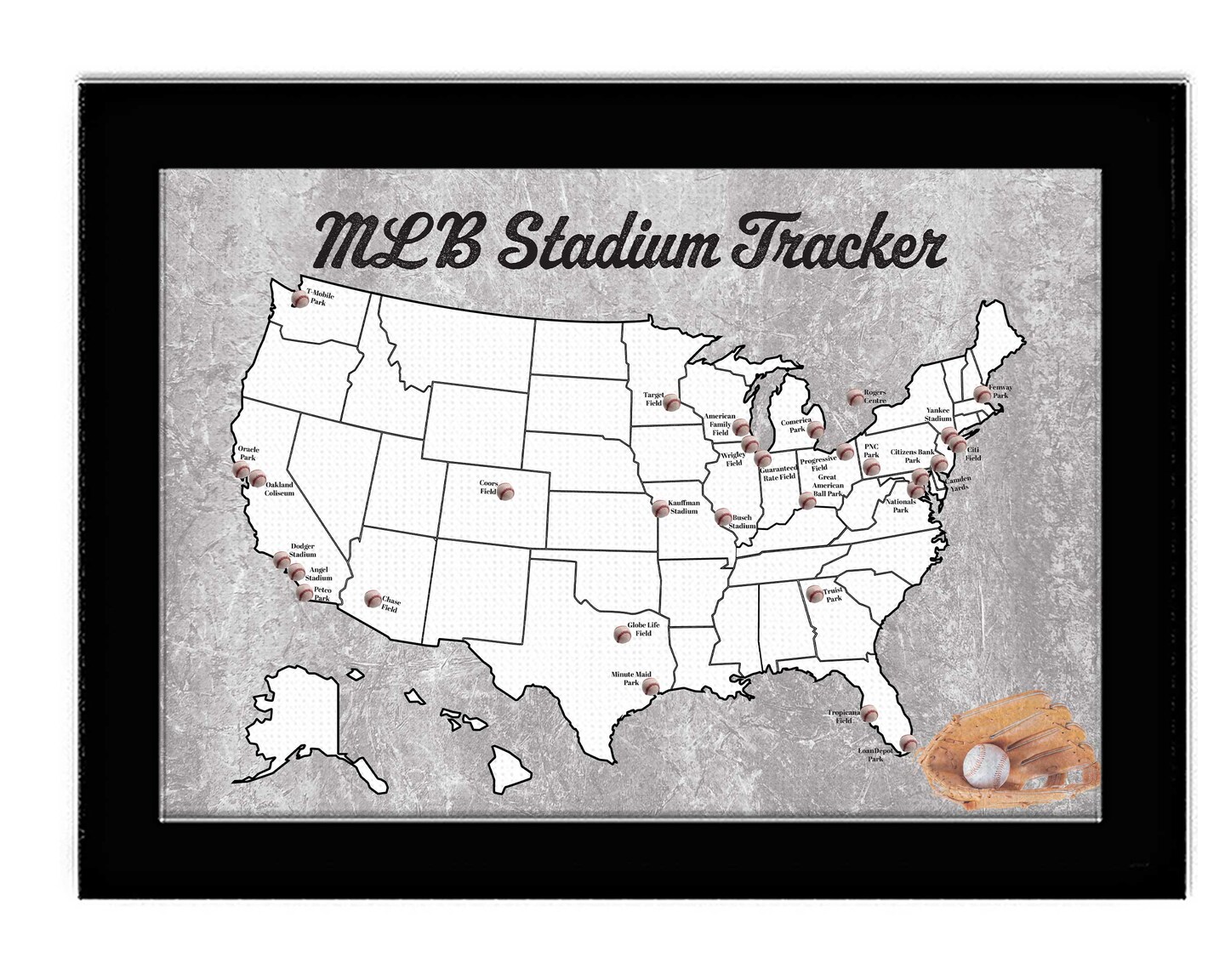 Baseball Push Pin Map Bucket List Ballpark Map MLB Poster Baseball ...