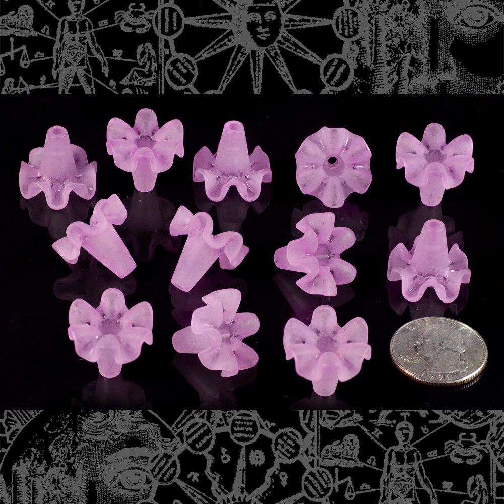 21mm x 16mm Frosted Orchid Ruffled Lily Resin Flower Caps - Set of ...