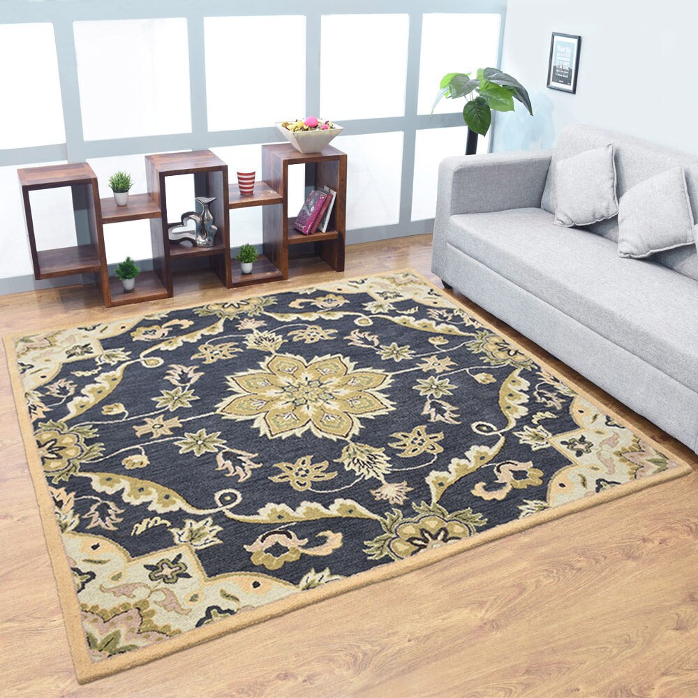 Hand Tufted Wool Area Rug Charcoal 5X7 Eco-Friendly High Pile K00687 ...
