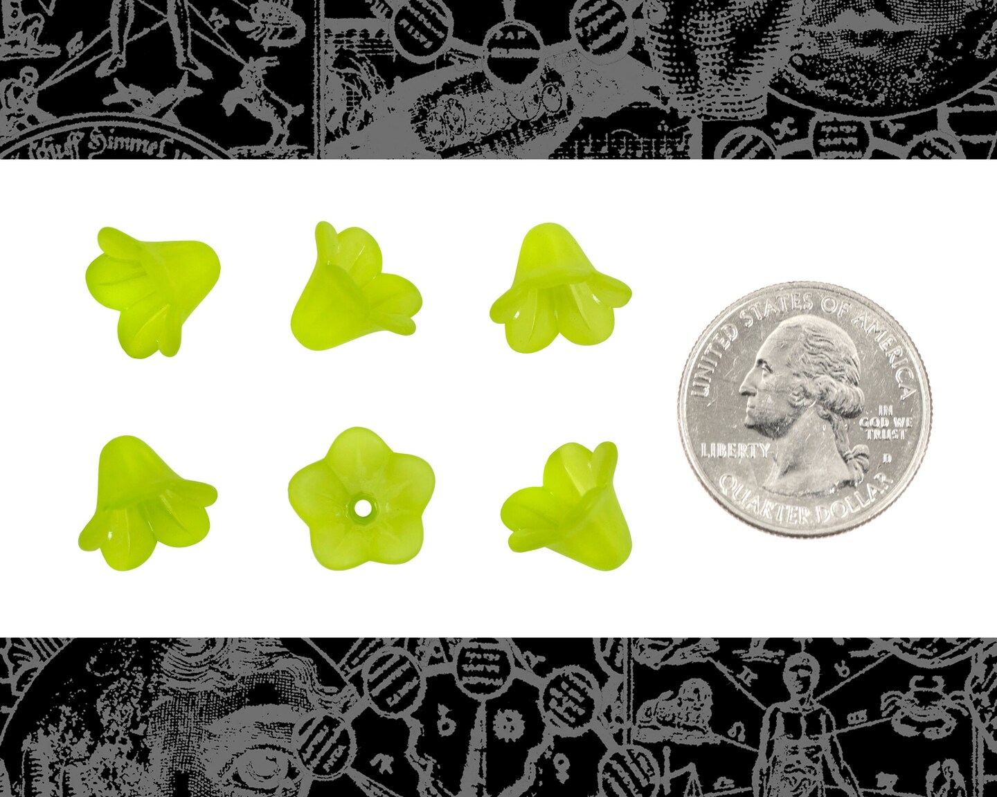 10mm x 13mm Lime Small Frosted Lily Resin Flower Caps - Set of Six ...