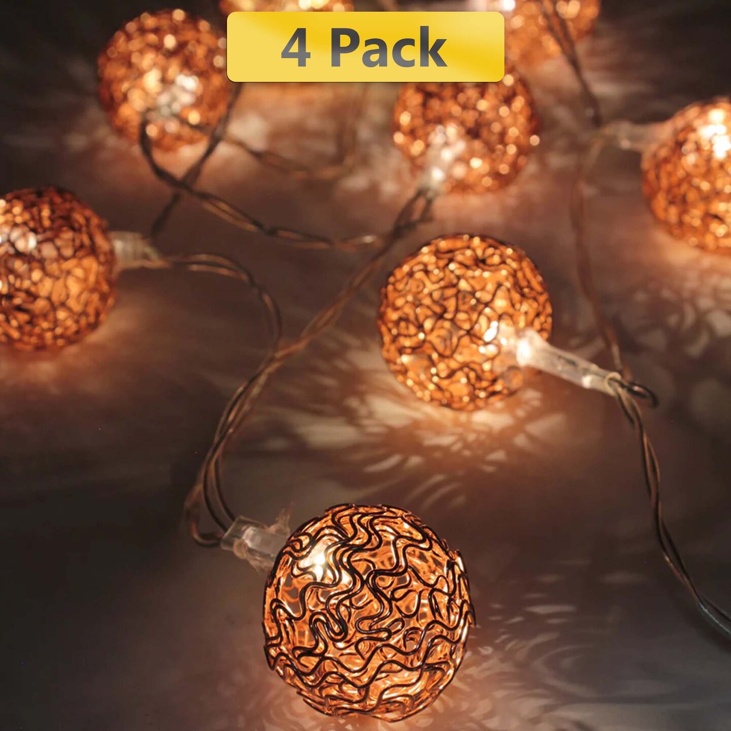 Woven Copper Ball String Lights Rose Gold Battery Operated For ...