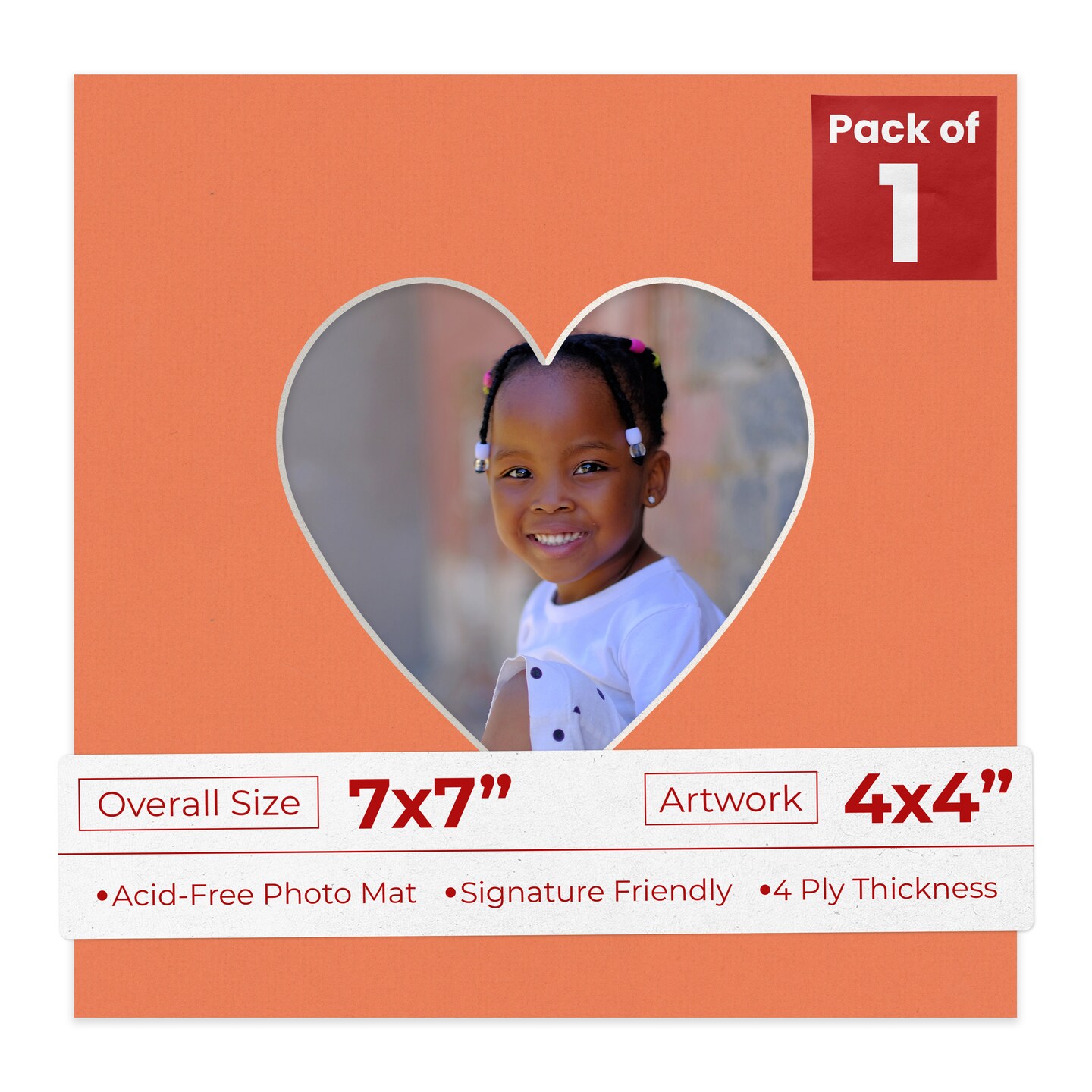 Carnelian Orange Mat Board for 7x7 Frames - Heart Opening for 4x4 ...