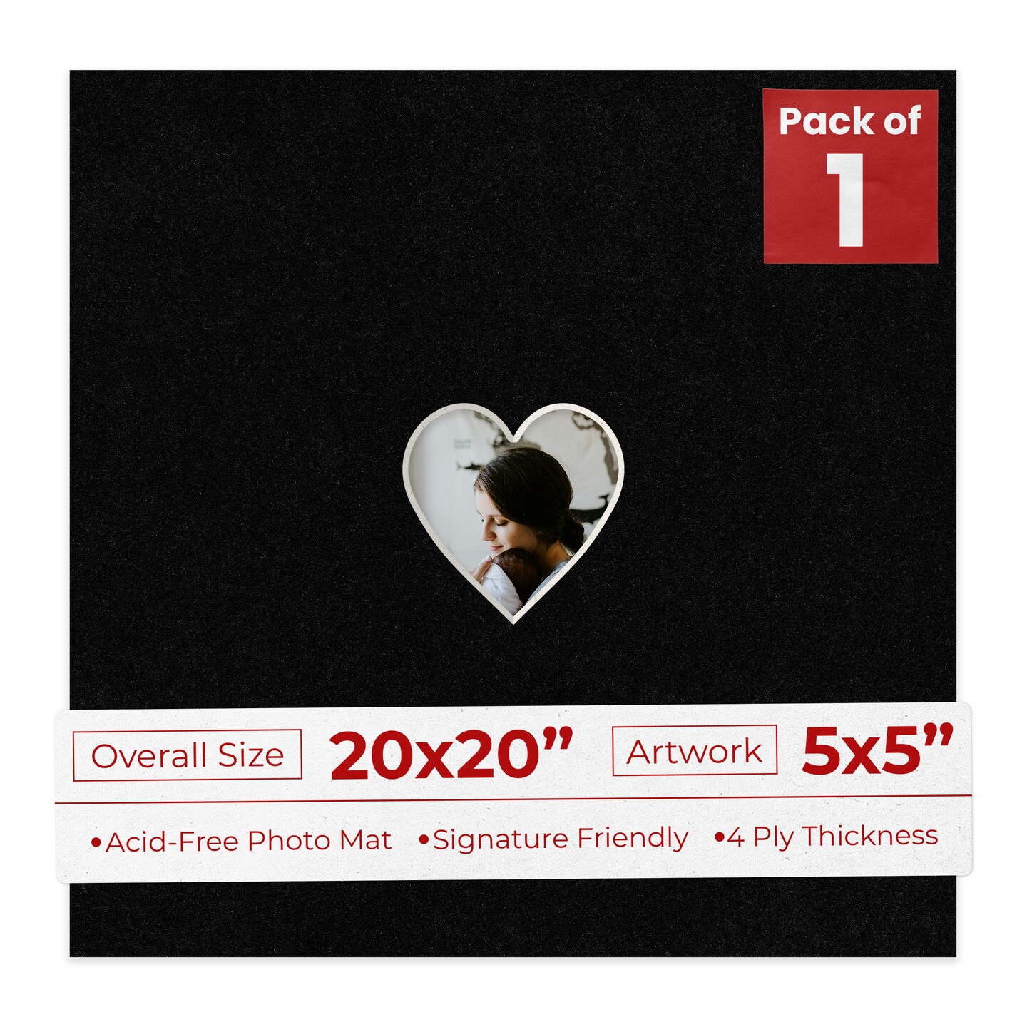 Black with Black Core Mat Board for 20x20 Frames - Heart Opening for ...