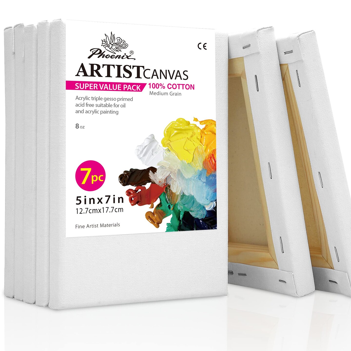 Stretched Canvas for Painting 5x7 Inch/7 Value Pack, 8 Oz Triple Primed ...
