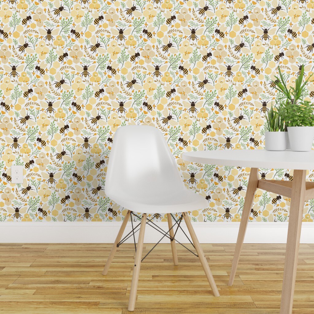 Peel & Stick Wallpaper 2FT Wide Spring Honeybee Summer Bugs Hexagons ...