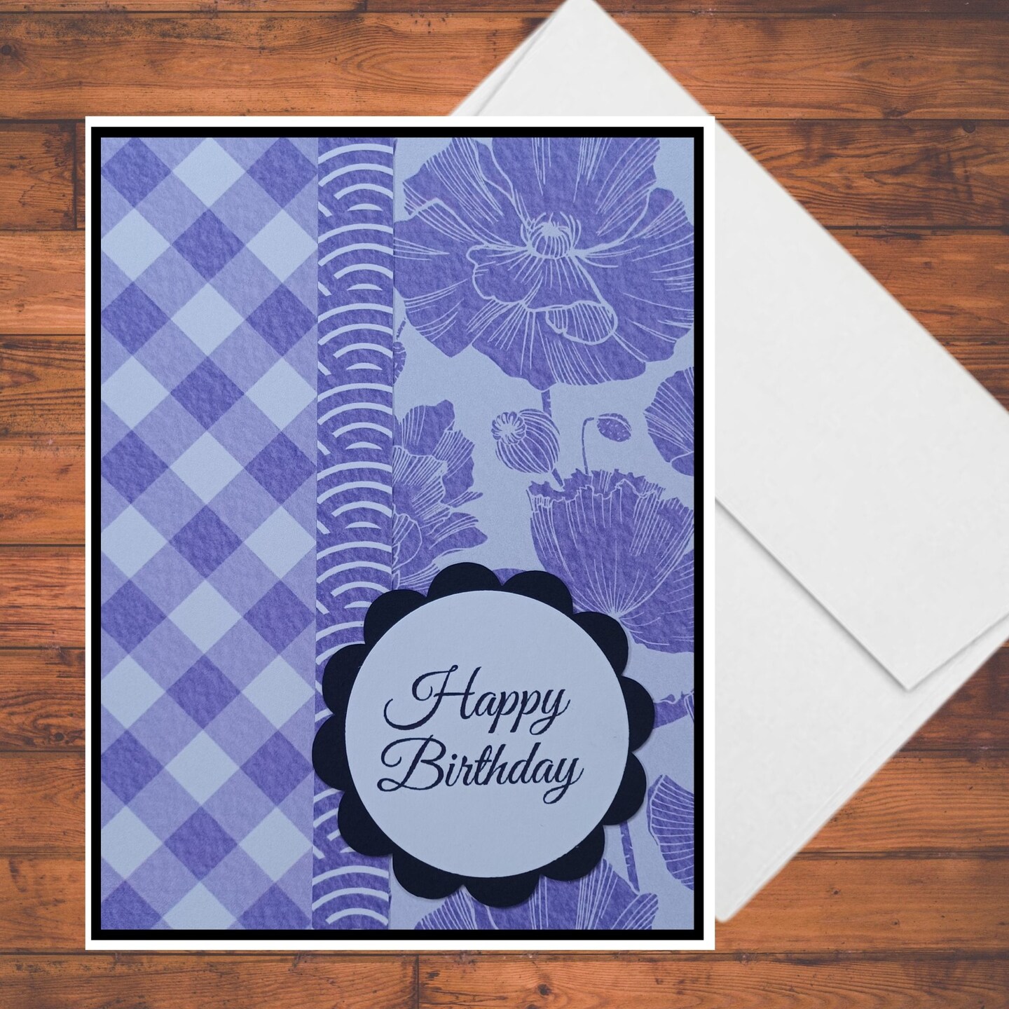 Purple Flowers and Gingham Check Cards, Set of 6 A2 Paper Crafting Card ...
