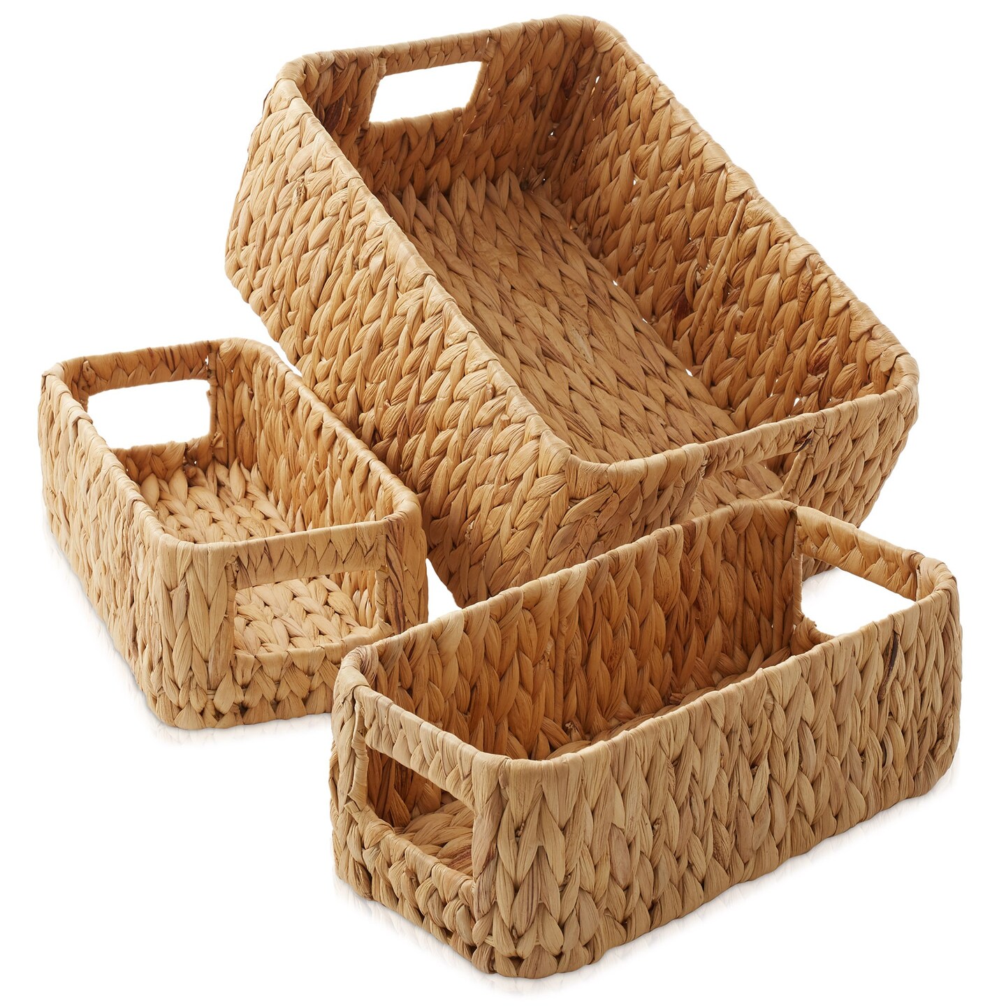 3pc Hyacinth Wicker Storage Basket Set, Woven Shelf Organizer Bins ...
