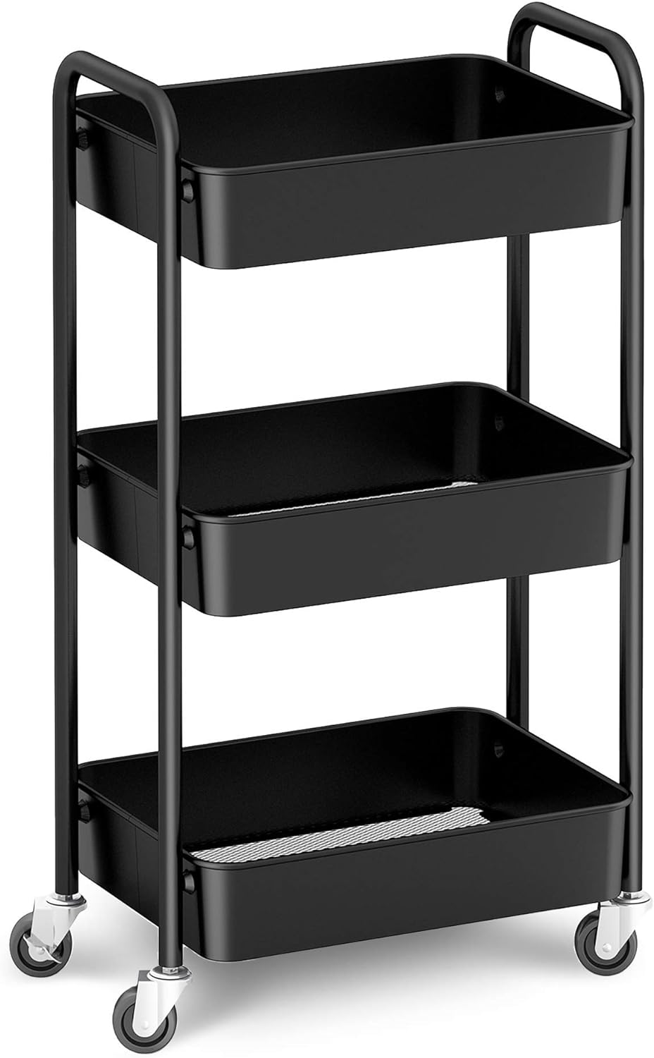3-Tier Rolling Metal Storage Organizer - Mobile Utility Cart (Black ...