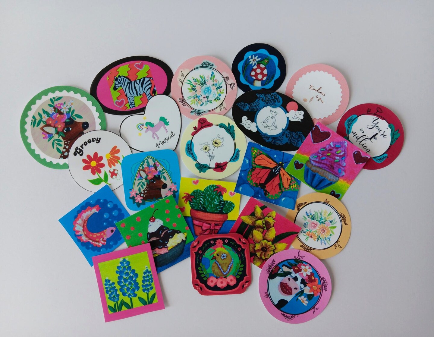 Colorful handmade scrapbooking stickers for craft projects, flower ...