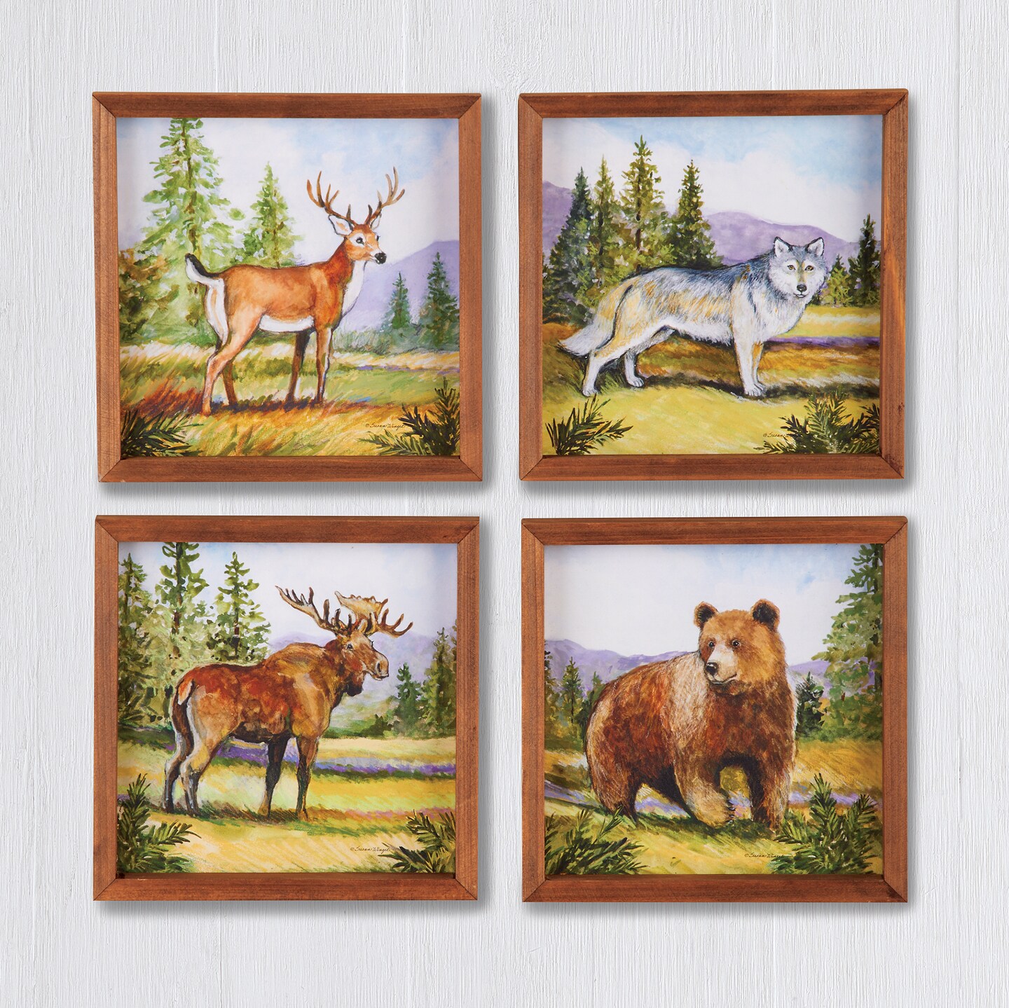 Collections Etc Woodland Animal Wooden Framed 4-Piece Wall Art Set ...