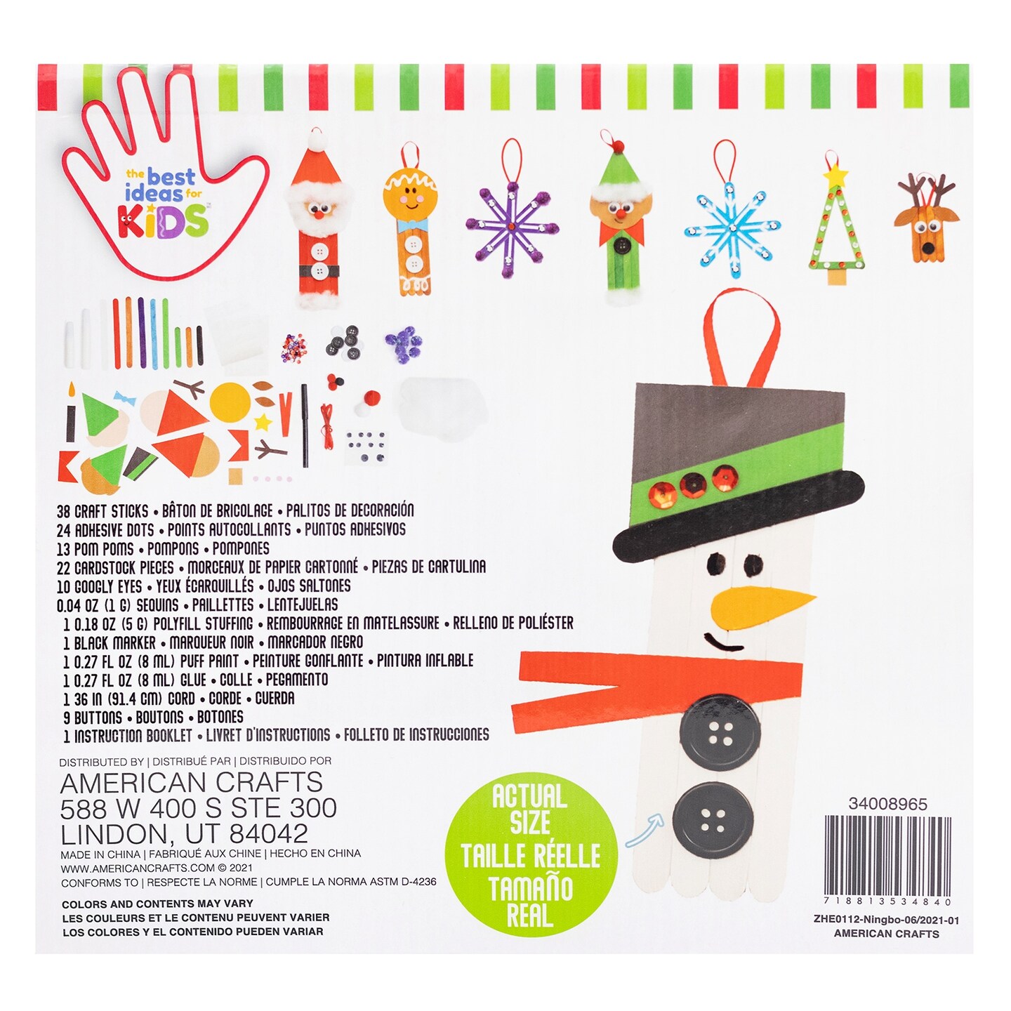 Colorbok Kids Christmas PDQ 4/Pkg-Holiday Popsicle Stick Ornament ...