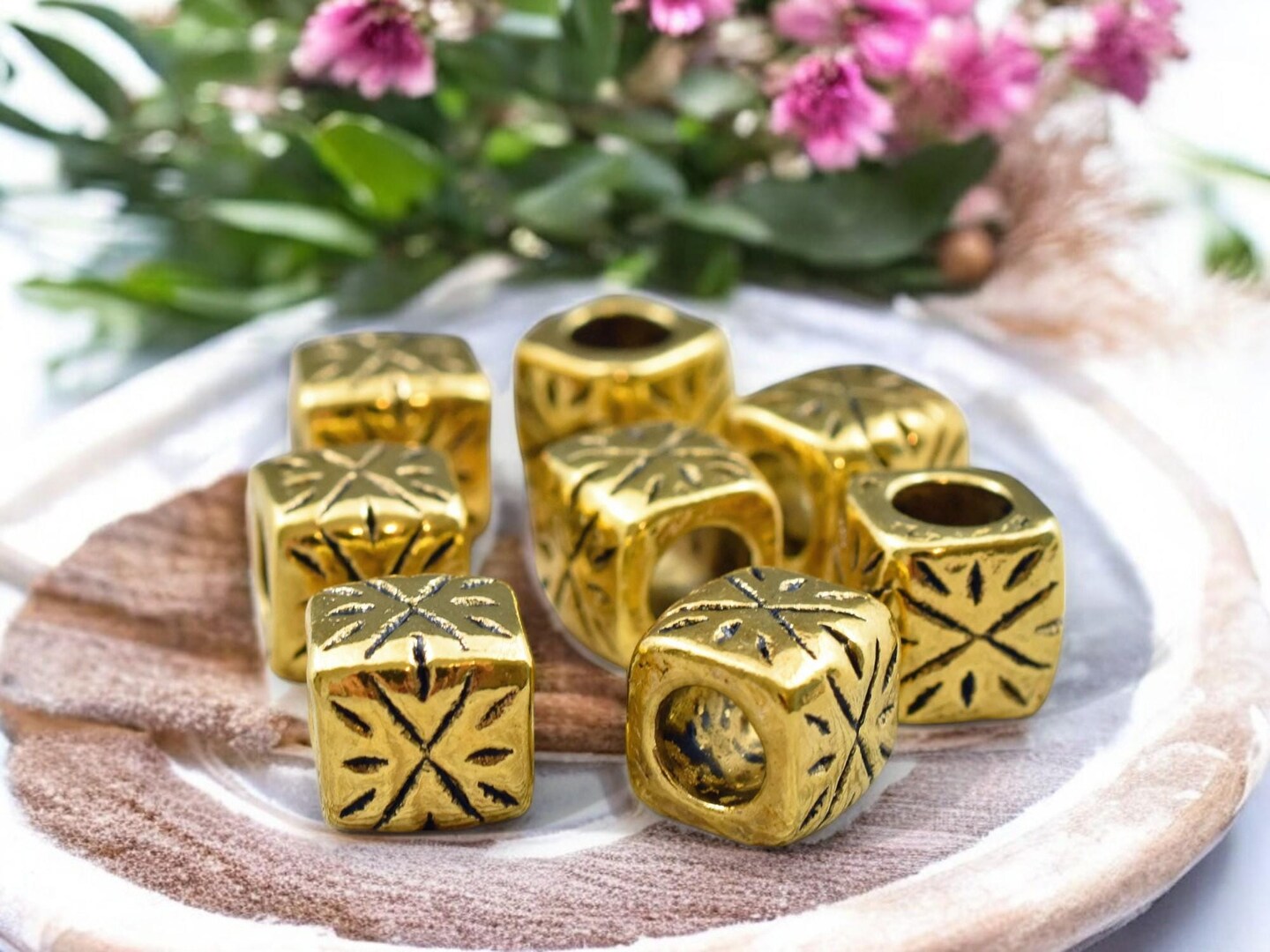 *20* 9mm Antique Gold Large Hole Rounded Cube Beads | Michaels