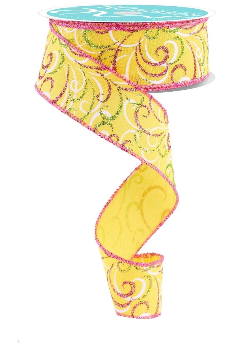1.5" Multi Swirls Glitter Ribbon: Yellow/Pink/Lime (10 Yard) | Michaels