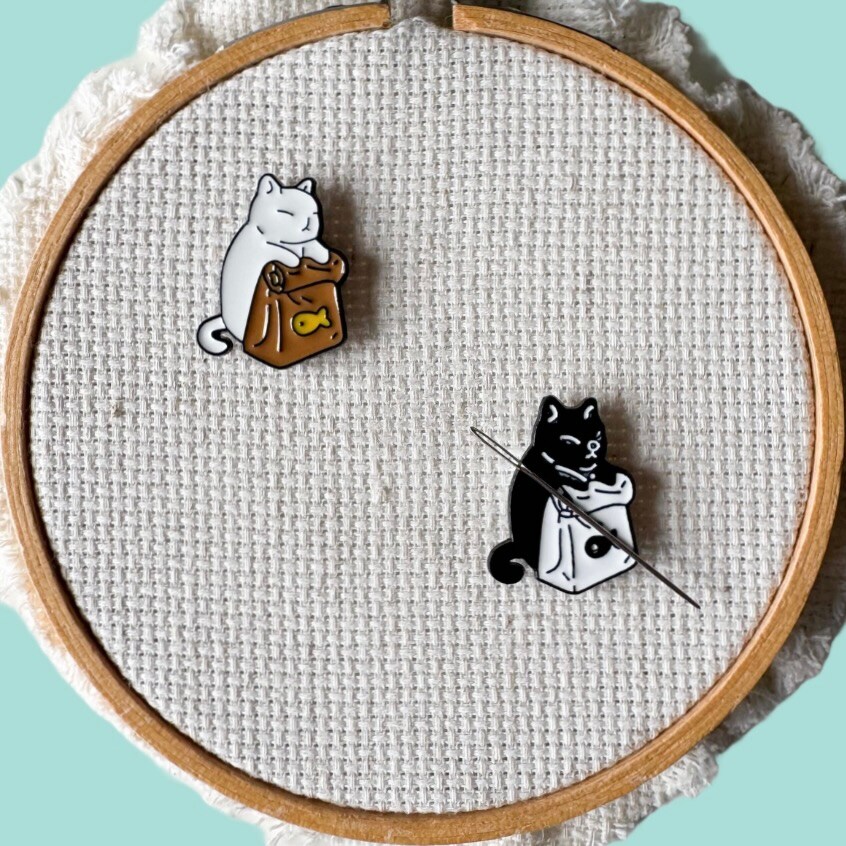 Cat Enamel Needle Minder, Refrigerator Magnet, Enamel Lapel Pin, Kitty ...