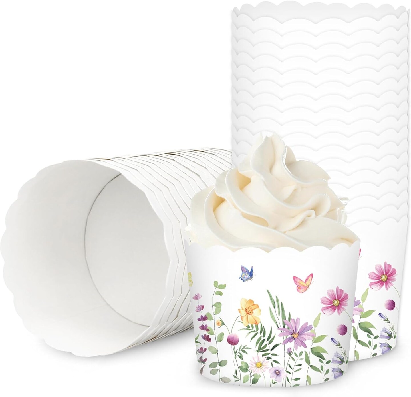 100Pcs Spring Wildflower Baking Cups Colorful Flower Butterfly Cupcake ...