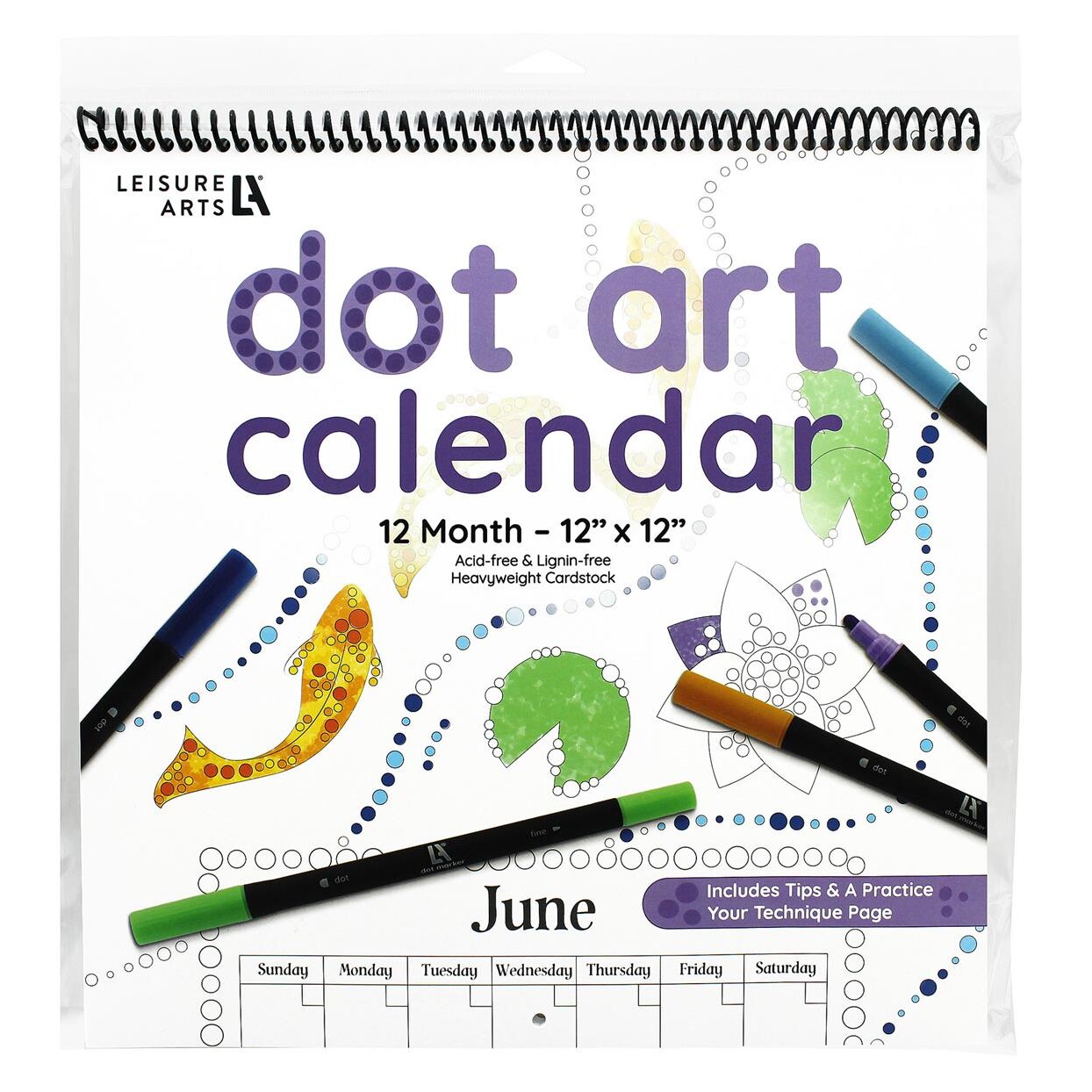Leisure Arts Dot Art Calendar, 12"X12", Blank Calendar, Dot Markers ...
