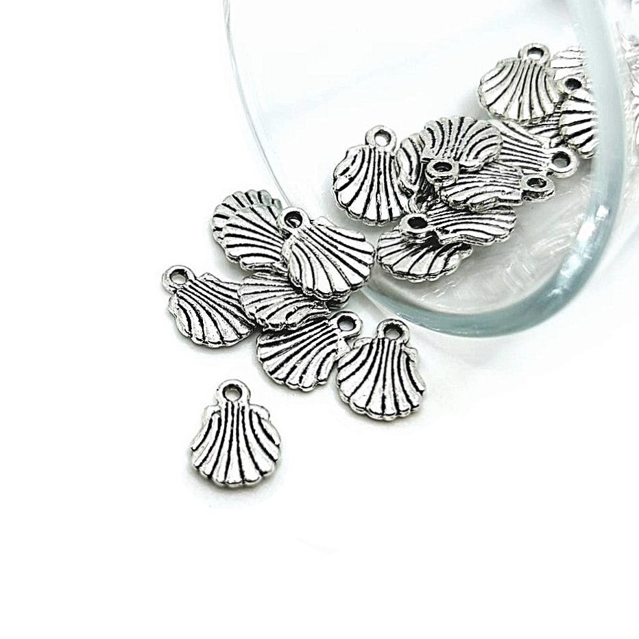 4, 20 or 50 Pieces: Small Silver Clam Sea Shell Charms, Double Sided ...