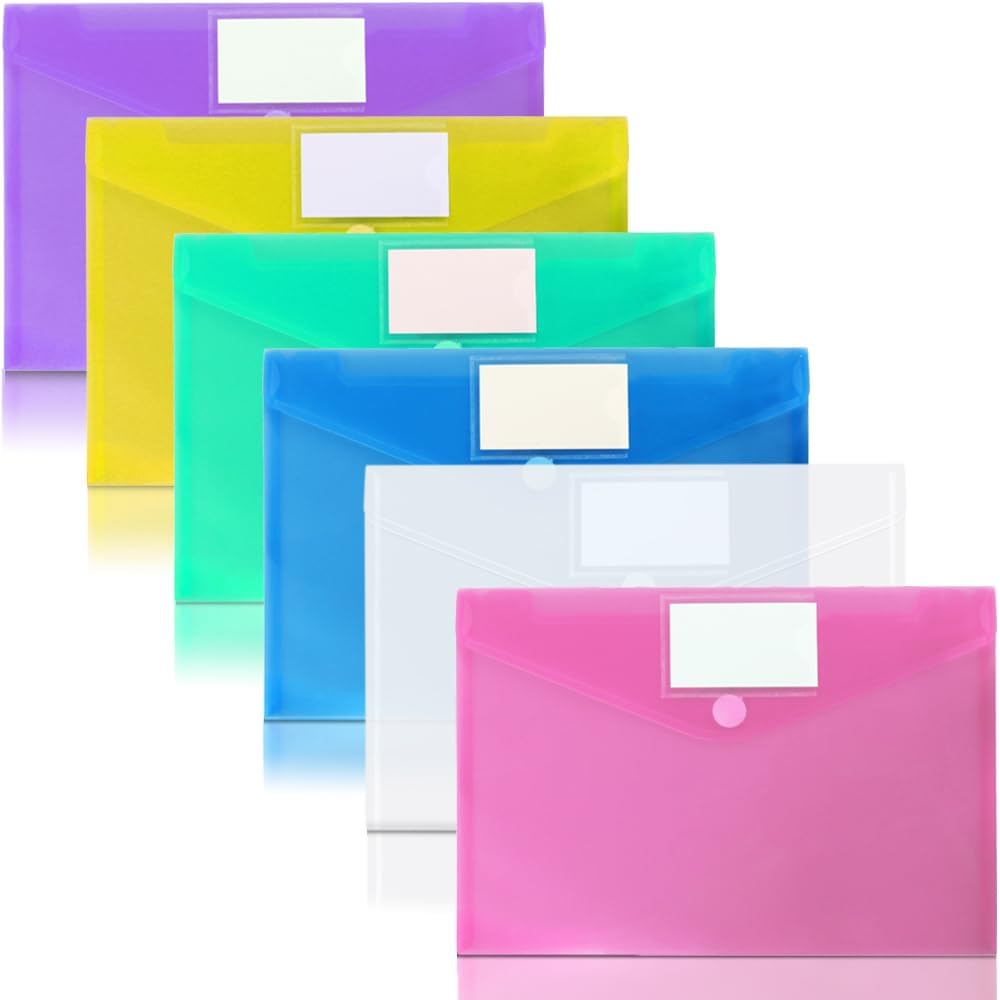 6 Pack Plastic Poly Filing Envelopes, Clear Document Folders US Letter ...