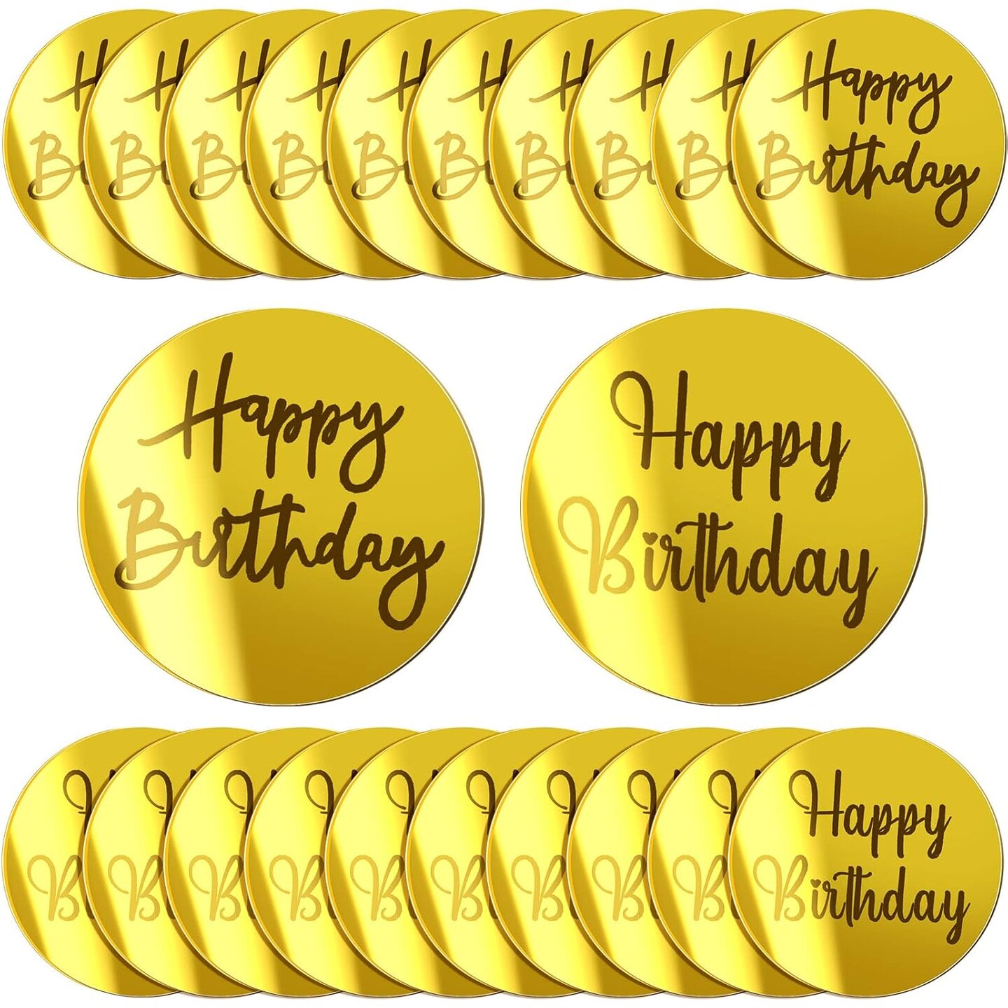 20 Pieces Acrylic Cake Toppers Acrylic Mirror Cupcake Disc Birthday ...