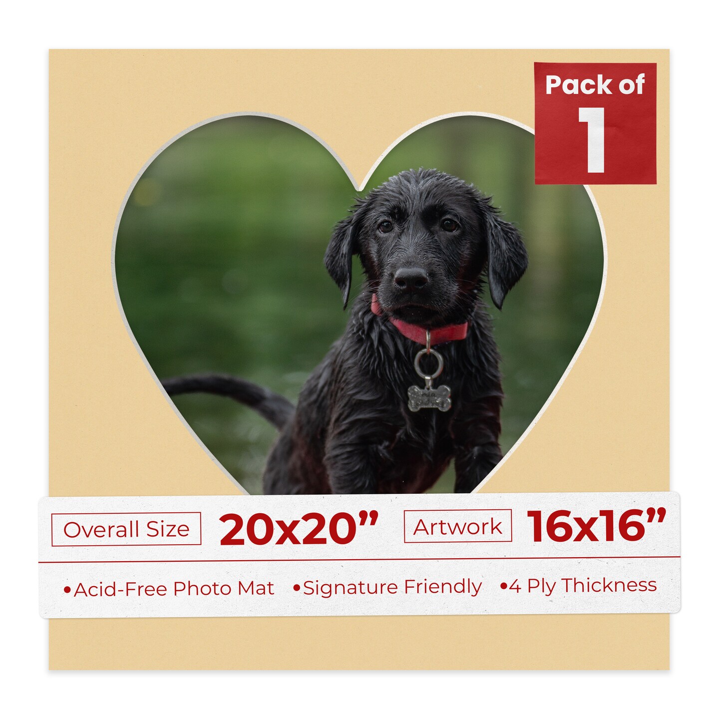 Beige Mat Board for 20x20 Frames - Heart Opening for 16x16 Photos ...