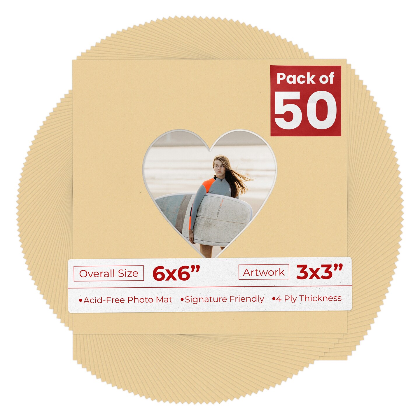 Beige Mat Board for 6x6 Frames - Heart Opening for 3x3 Photos, Color ...