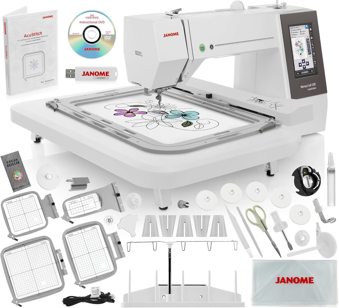 Janome Memory Craft 550e LE Embroidery Machine Bundle - Includes ...