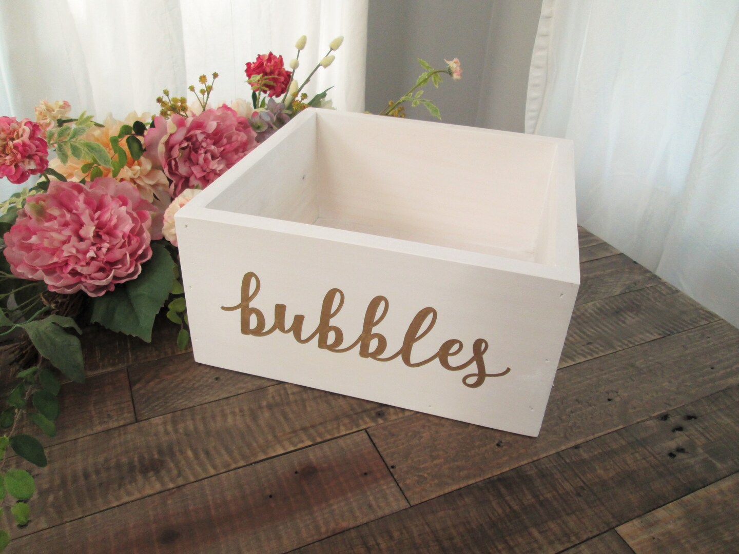 Wood bubbles box, rustic wedding decor, bubbles holder, wedding send off, bride and groom send ...