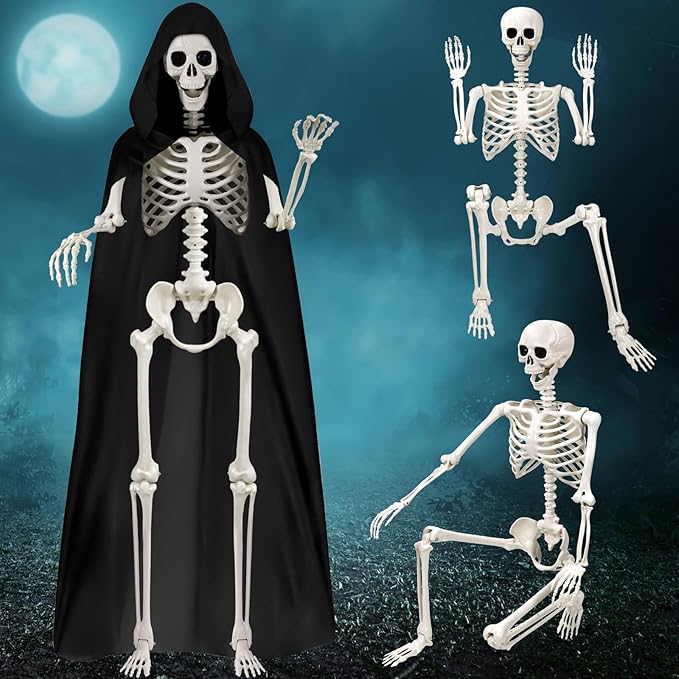 5.4Ft Halloween Life Size Skeleton Decoration, Posable Full Body Giant ...