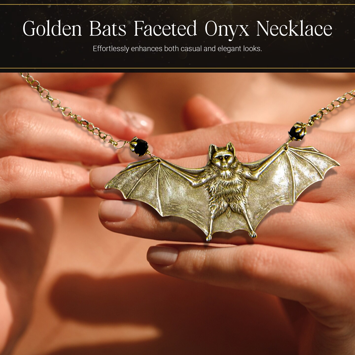 NoMonet Bats in the Belfry Necklace, Gothic Design, Onyx Beads, Vintage ...