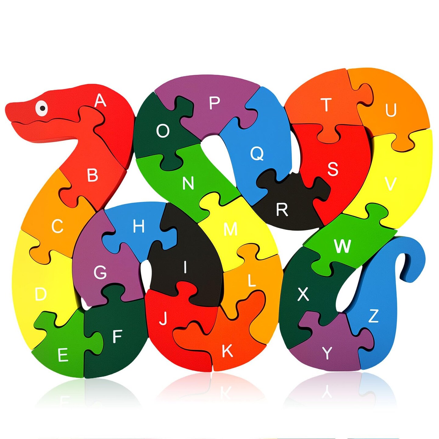 LovesTown Montessori Wooden Alphabet Puzzle for Toddlers, Snake ABC ...