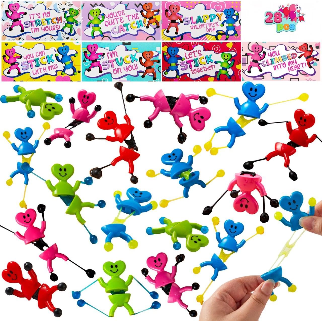 28 Pack Valentine's Day Sticky Man Toys with Cards, Classroom Exchange ...