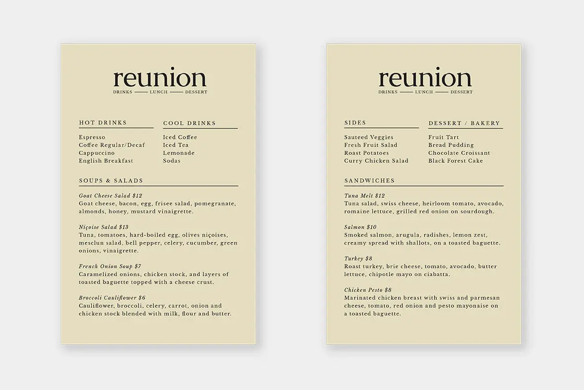 Reunion Menu | Michaels