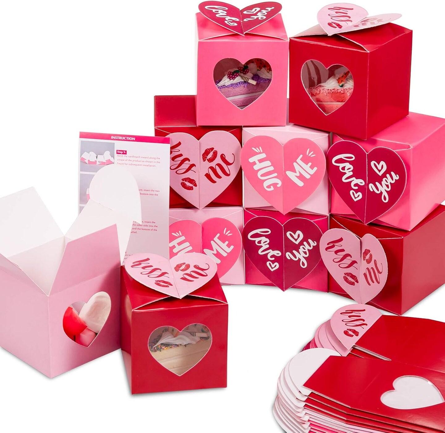 24Pcs Valentine's Day Treat Boxes Red Pink Heart Cardboard Box with ...