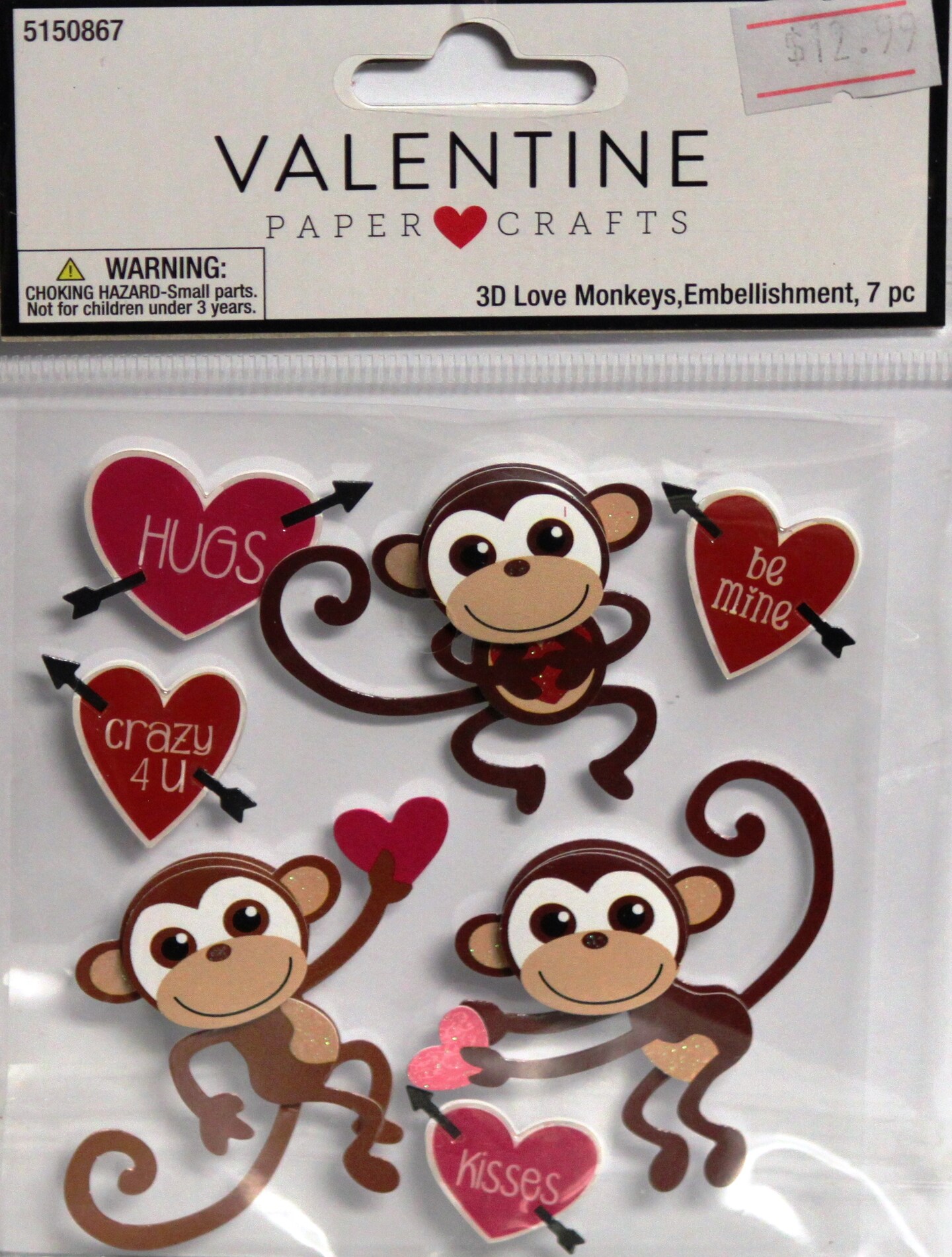 Valentine Paper Crafts 3D Love Monkeys Dimensional Stickers | Michaels
