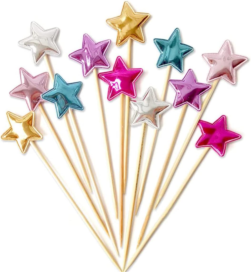 50Pcs Cupcake Toppers Heart Star and Crown Cupcake Picks Mini Cake ...
