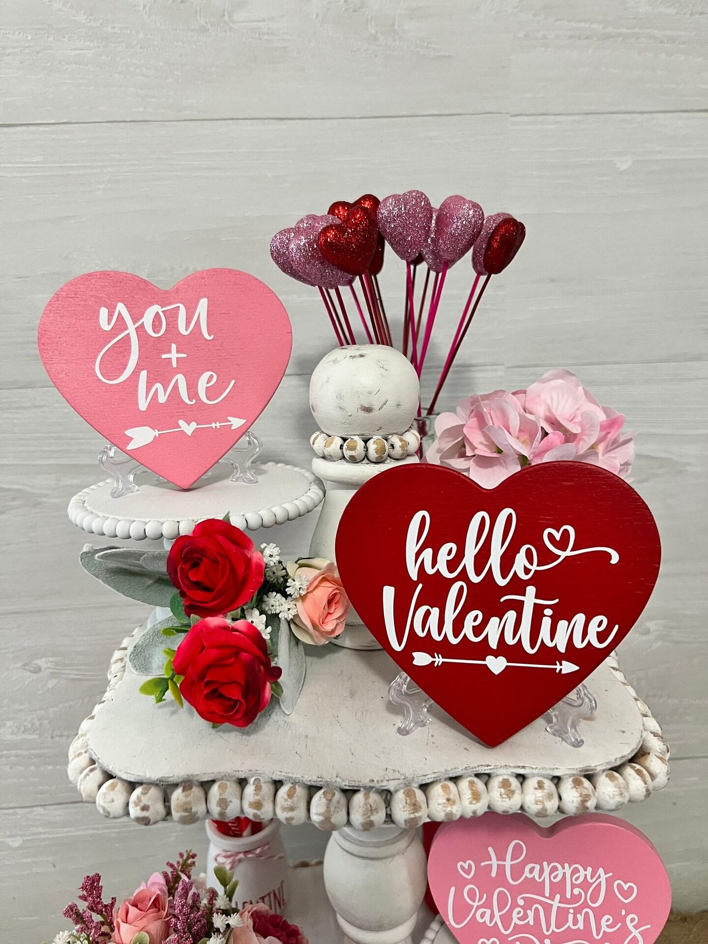 Valentine's Day Tiered Tay Decor, Free standing Wood Hearts, Valentine ...