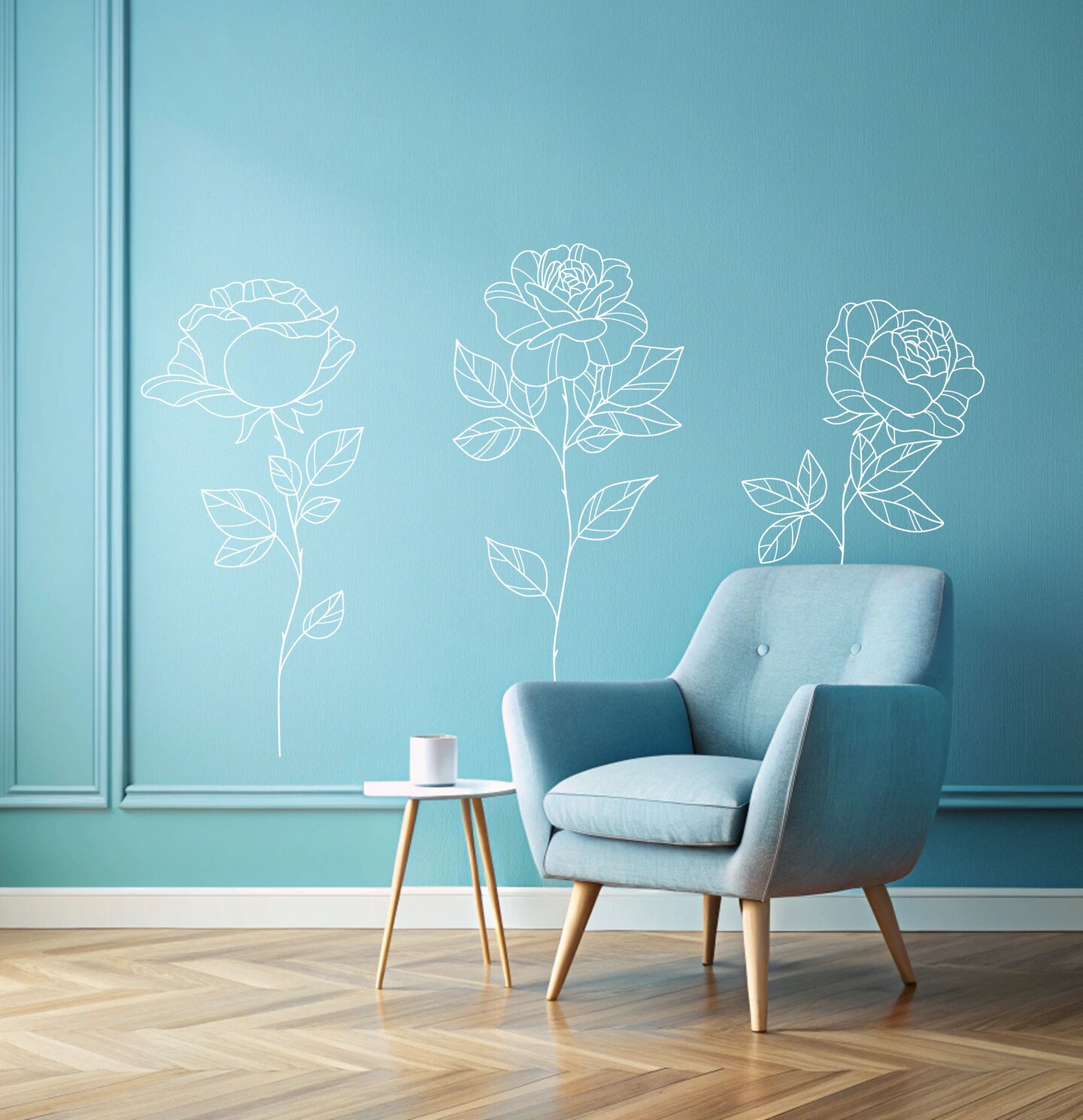 Set of 3 Roses Wall Decals - Minimal Line Art Floral Design - Available ...