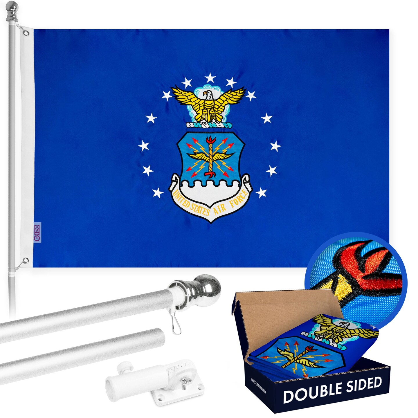 G128 - 5 Feet Tangle Free Spinning Flagpole (Silver) US Air Force Flag ...