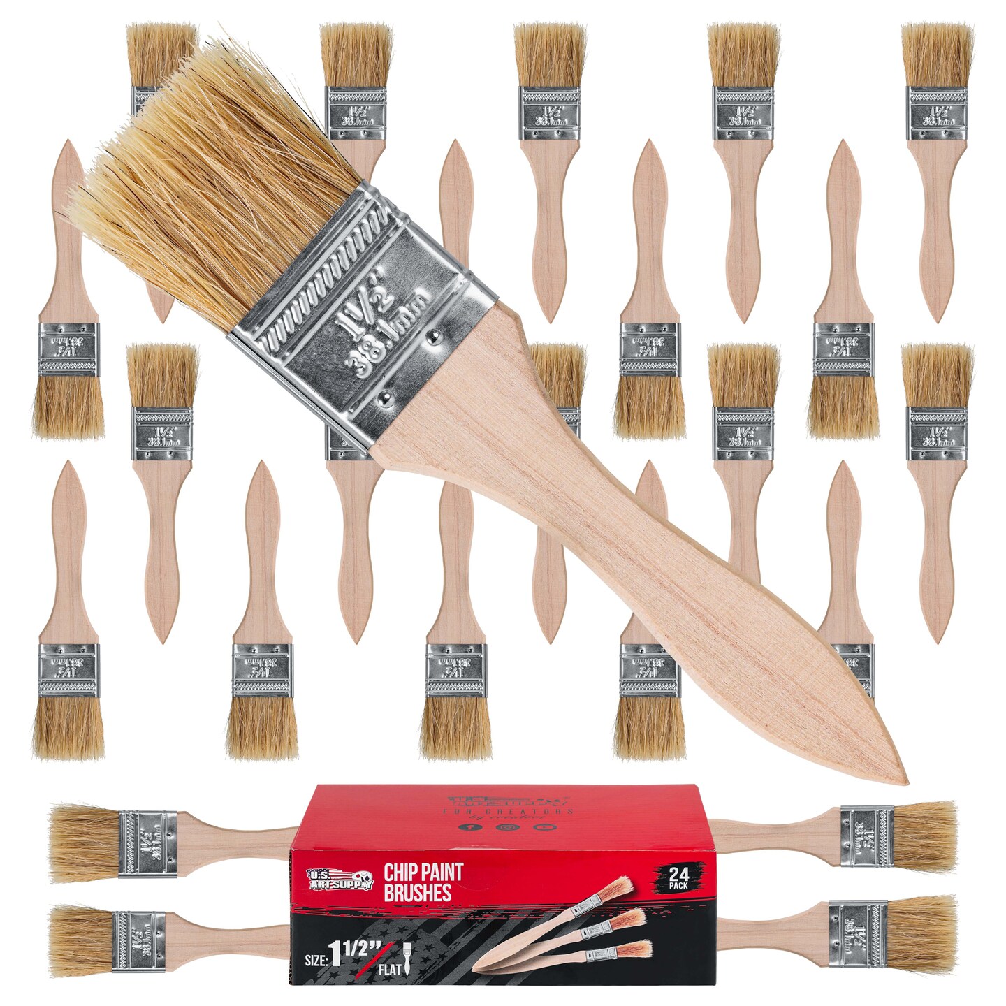 24 Pack of 1-1/2 inch Paint and Chip Paint Brushes for Paint, Stains ...