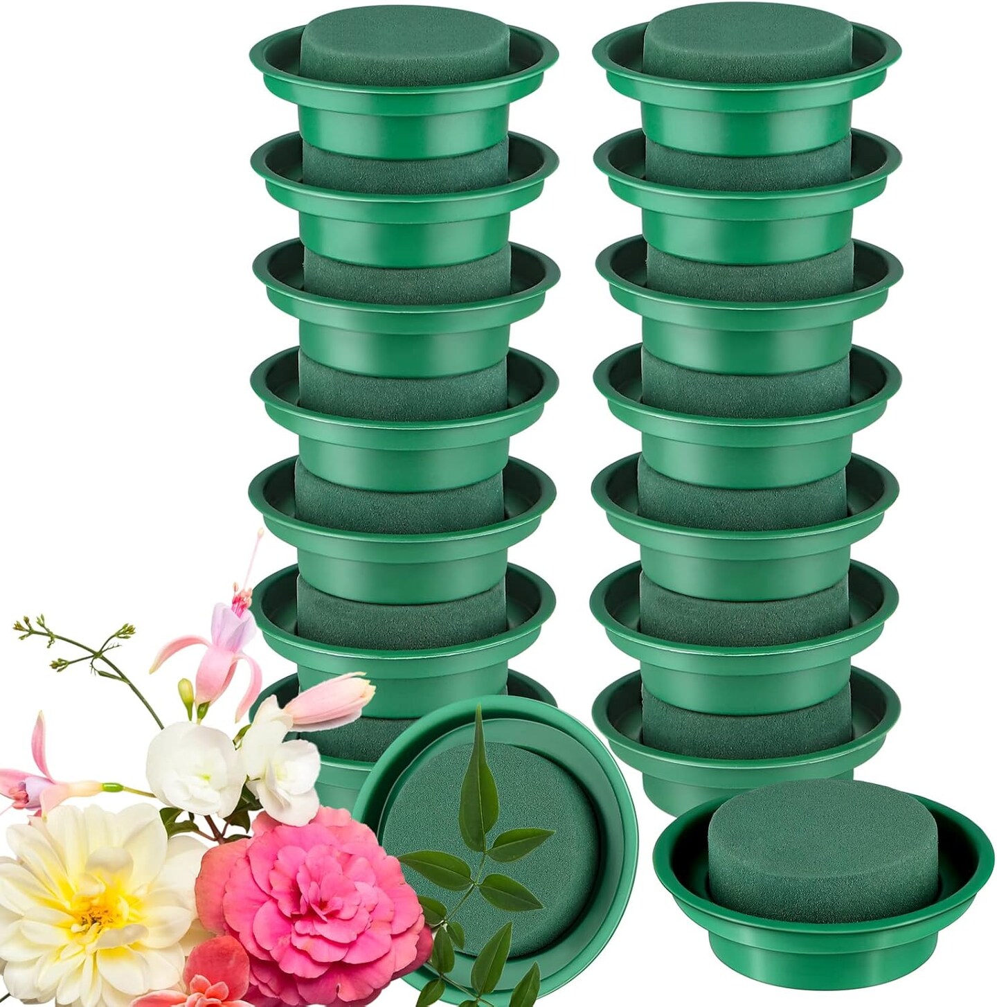 16 Packs Floral Foam Rounds in Bowls DIY Flower Arrangement Kit Green ...