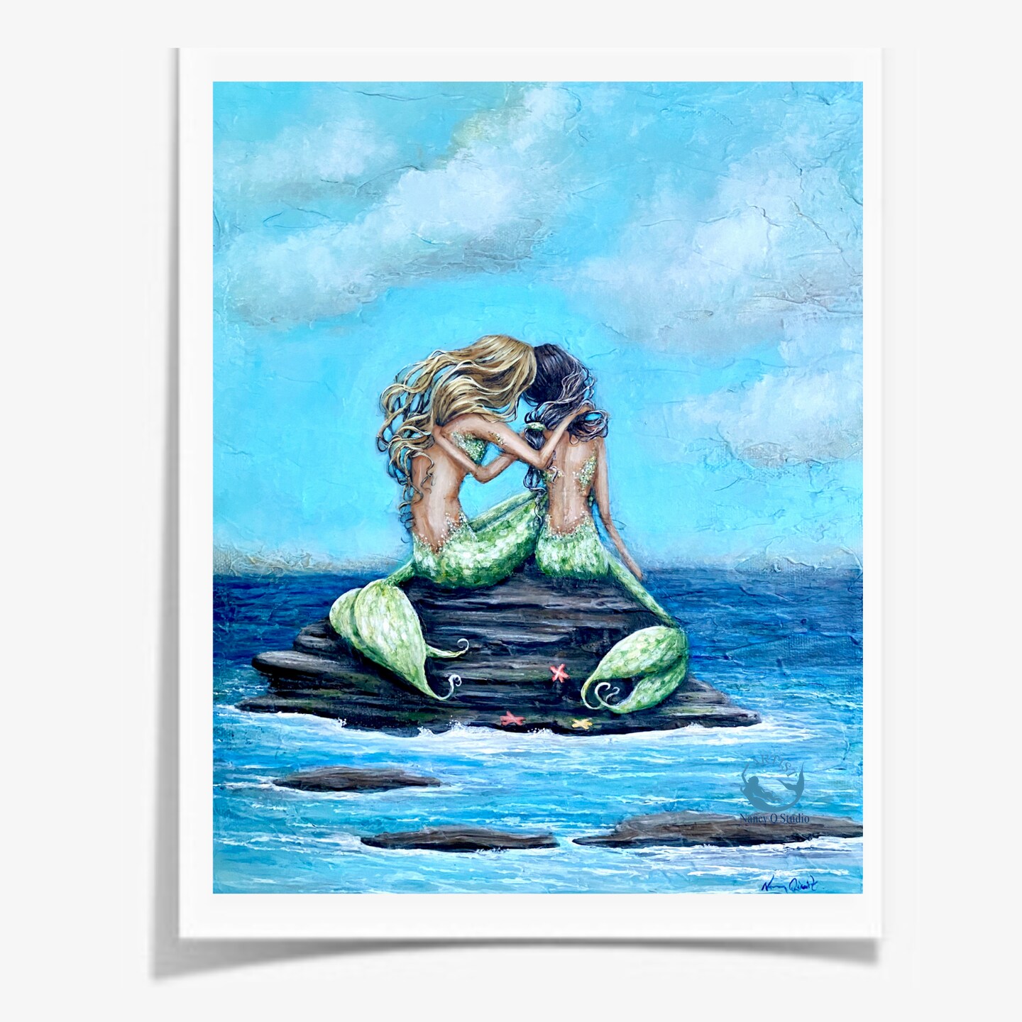 Mom and teenage daughter mermaids beach art print | MakerPlace by Michaels