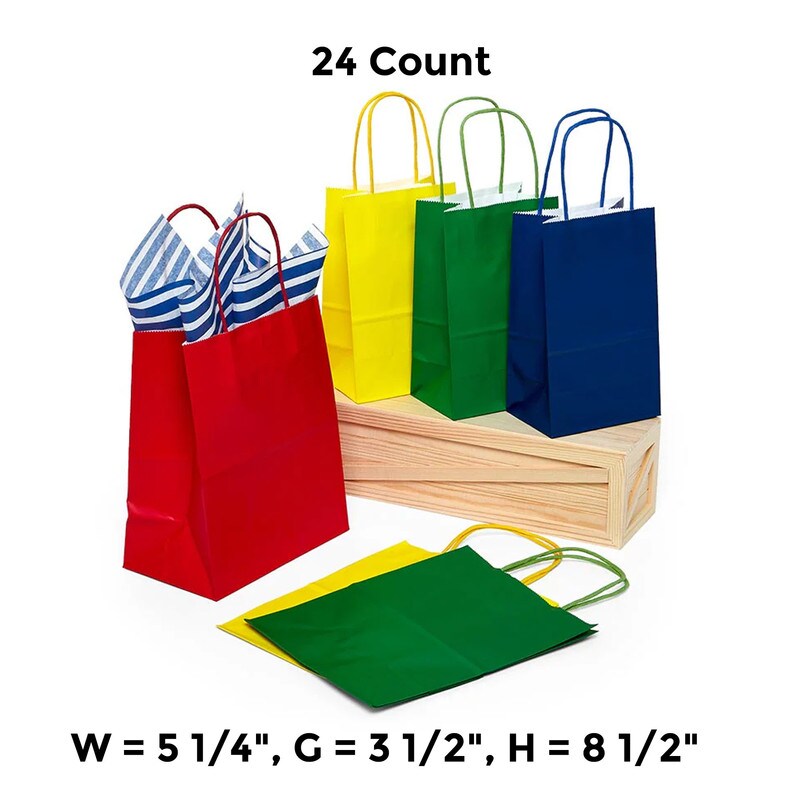 Assorted Primary Colored Paper Shopping Bags Compact 5 1/4" x 3 1/2" x ...