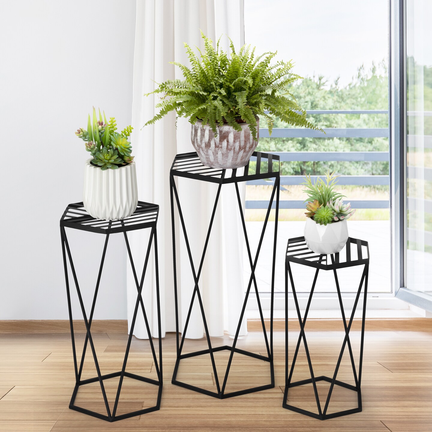 Set of 3 Modern Hexagon Black Metal Plant Stand | Michaels