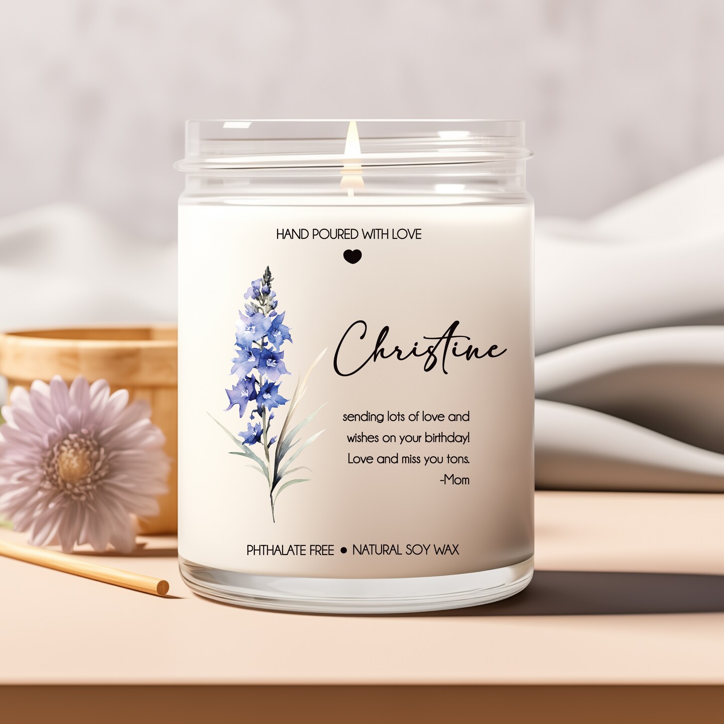 Handmade July Birth Month Flower Gift Custom Birth Month Candle Birth ...