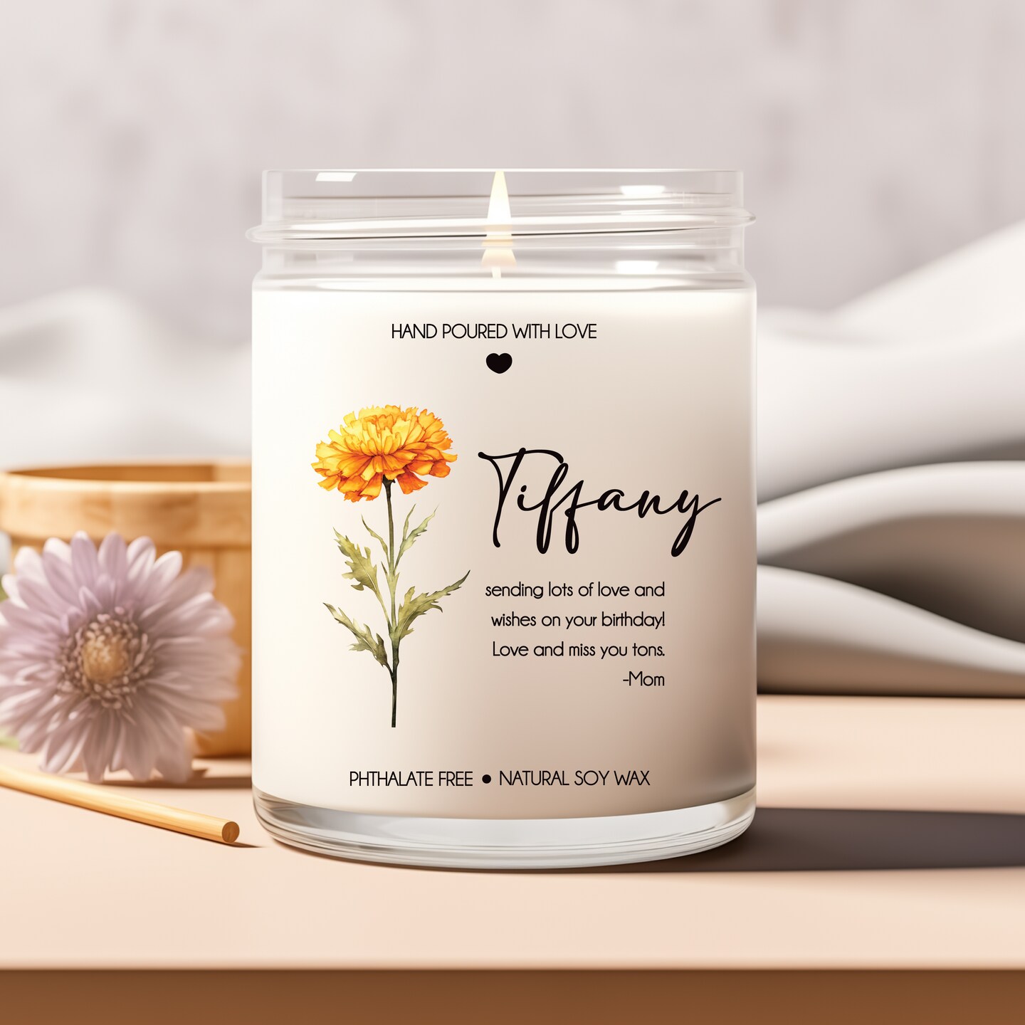 Handmade October Birth Month Flower Gift Custom Birth Month Candle ...