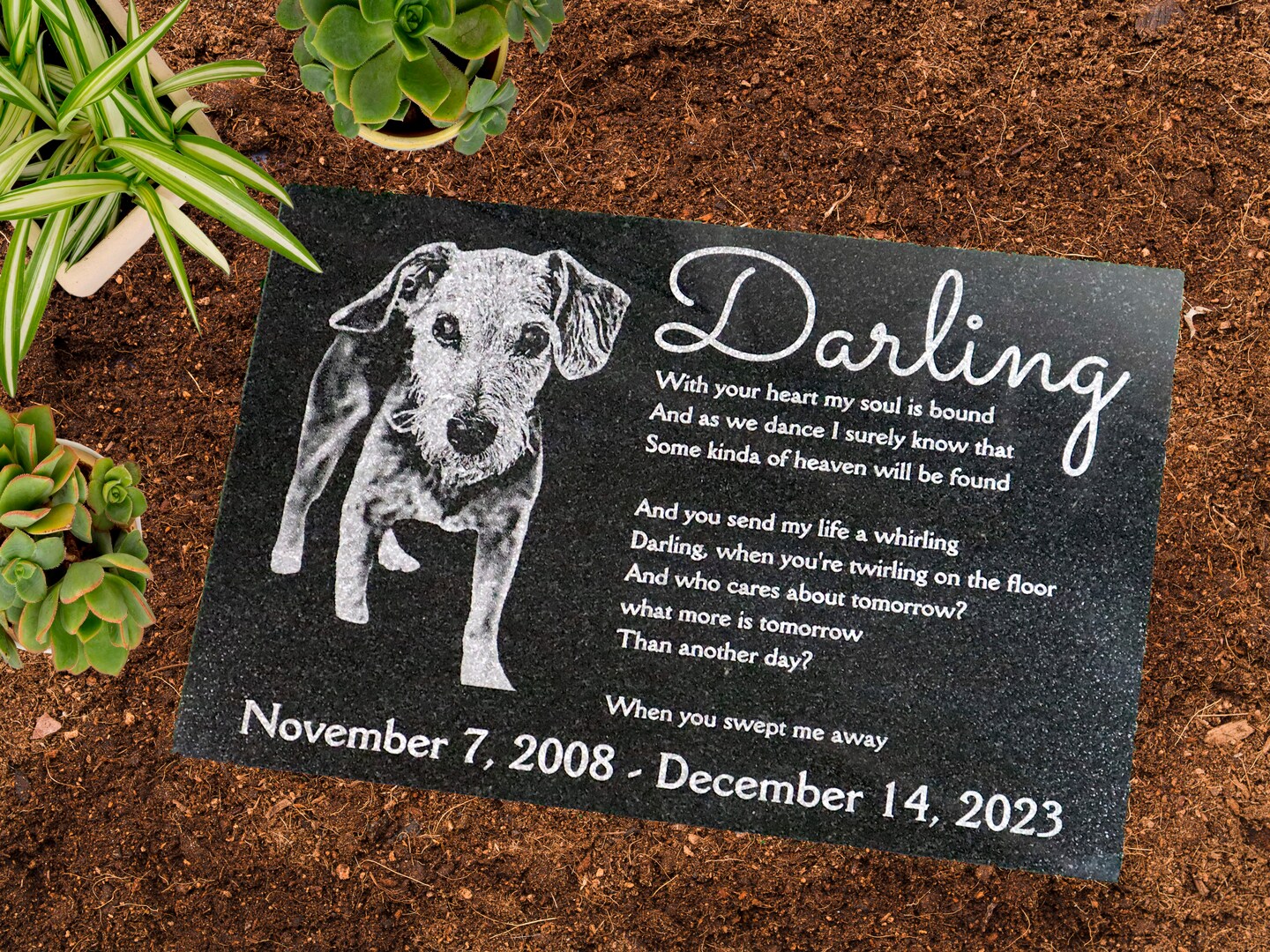 Custom Pet Memorial Picture Stone Black Granite Personalized 12x18 ...
