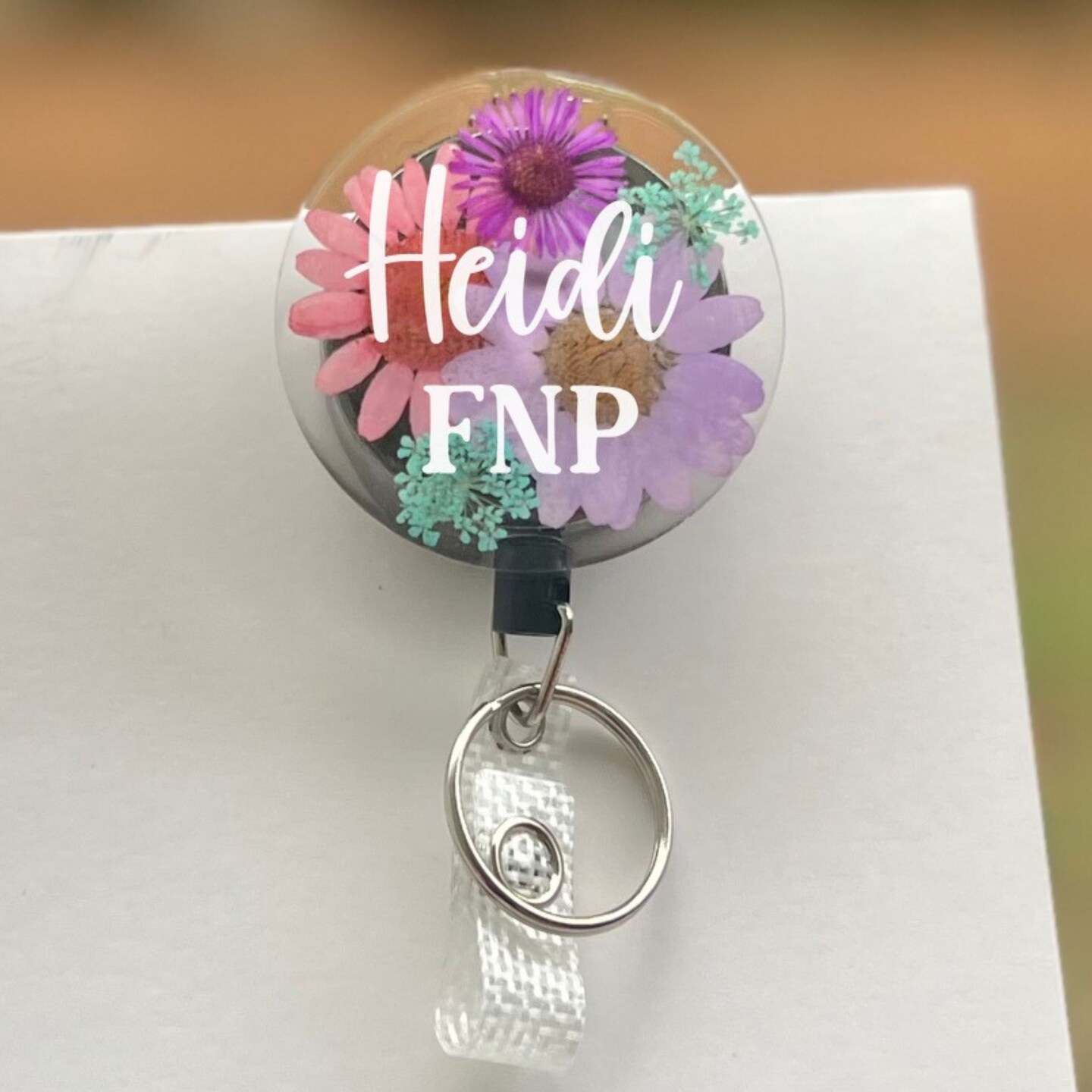 Custom Real Dried Pressed Flower Resin Badge Reel for Nurses and ...