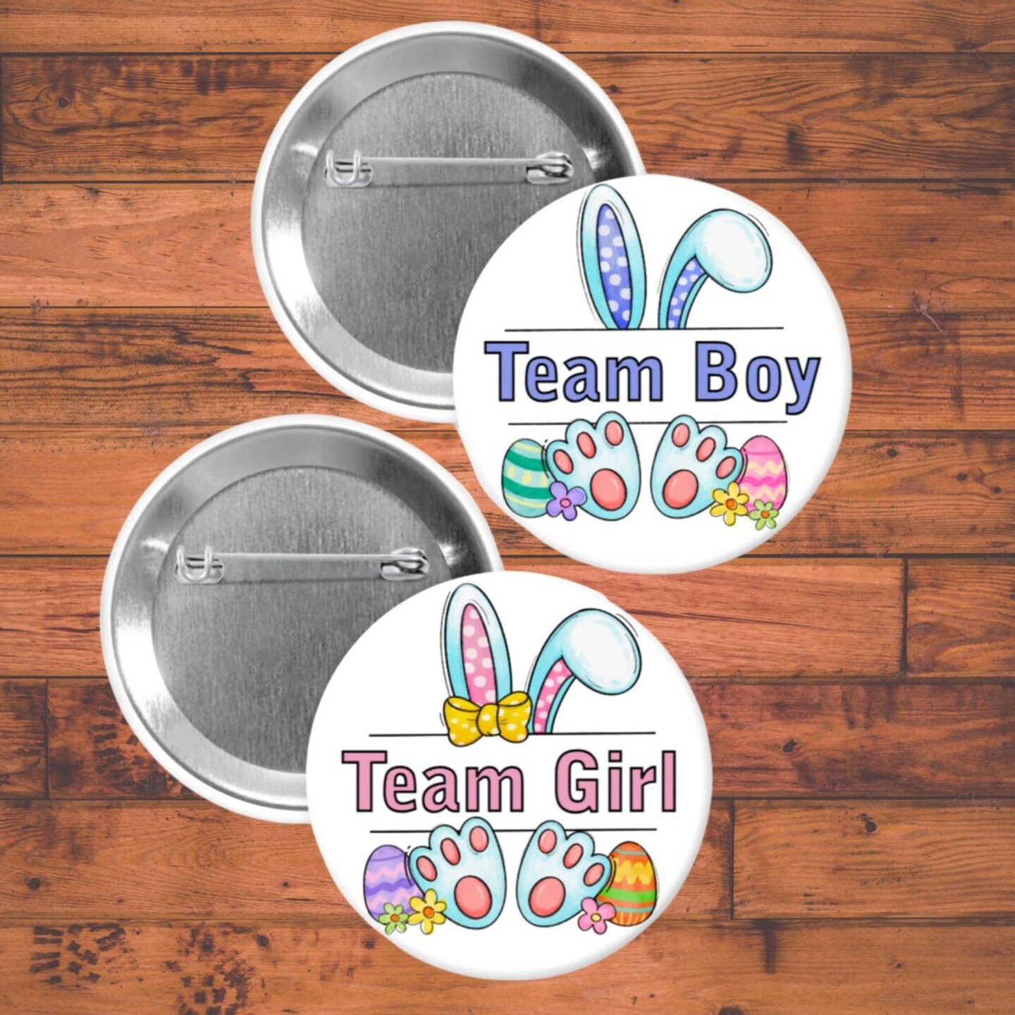 Baby Easter Springtime Bunny Gender Reveal Pin Back Buttons, Party Favors, Boy Girl, Baby Shower ...