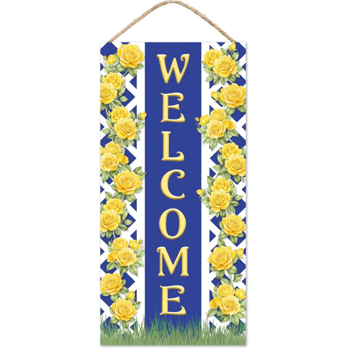 12" Welcome Blue Yellow Trellis Rose Sign | Michaels