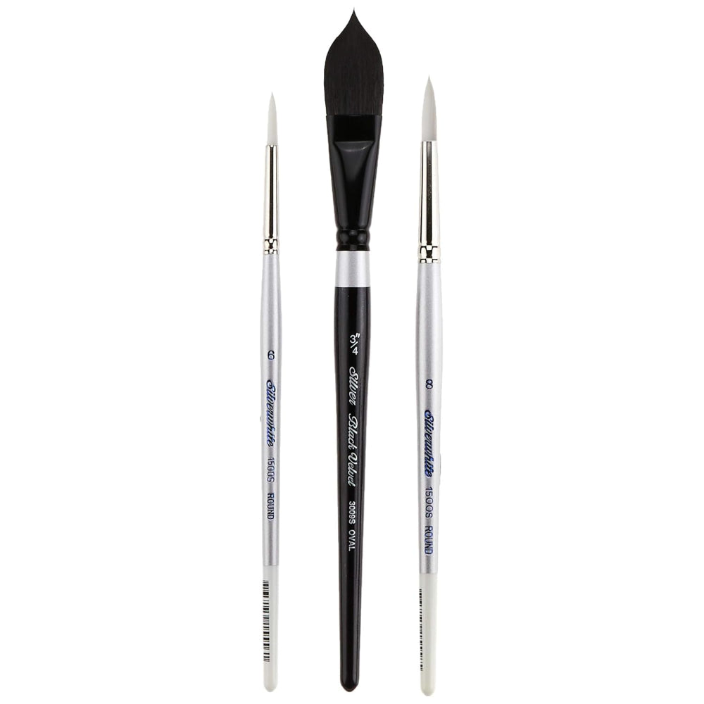 Black Velvet & SilverWhite Set of 3 Paint Brushes Susan Louise Moyer ...